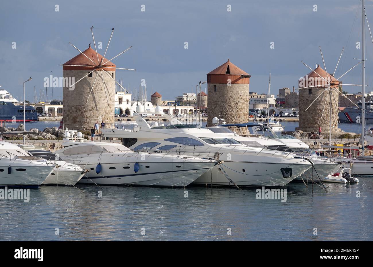 Windmills in Mandraki - Port, Rhodes Town Stock Photo - Alamy