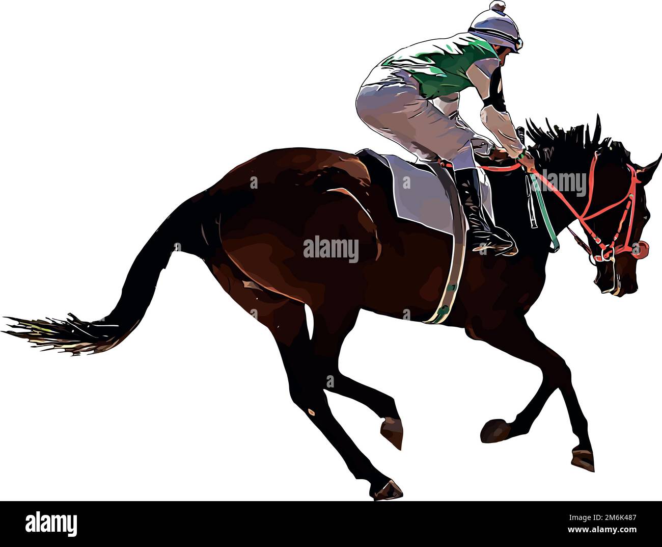 Racehorse with jockey at races. Isolated on a white background Stock ...