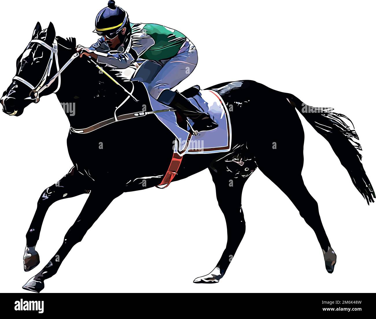 Racehorse with jockey at races. Isolated on a white background Stock ...