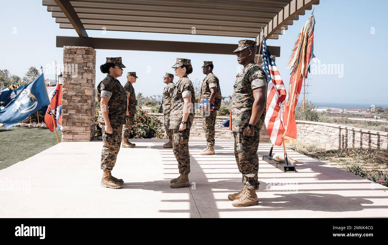 U.S. Marines participate in a retirement ceremony for Sgt. Maj. Ramarie ...