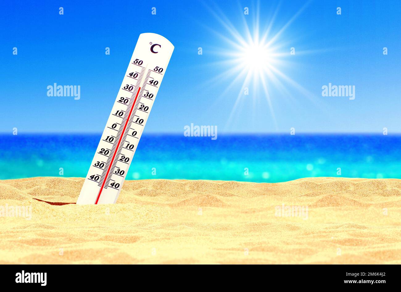Thermometer with celsius scale showing extreme high temperature Stock ...