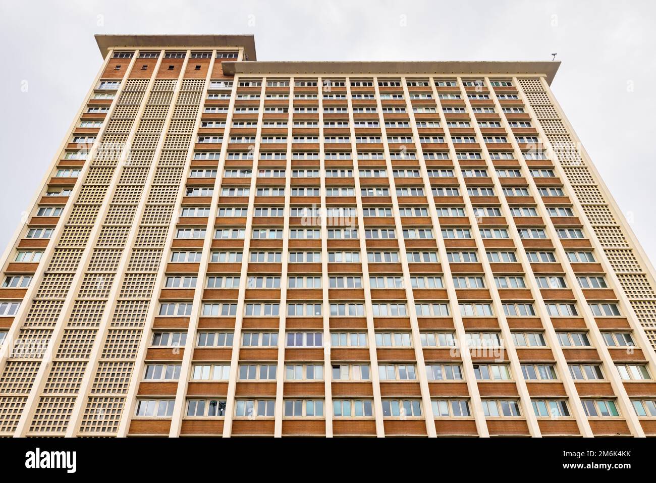 view of an older tower block in the Euralille quarter of Lille, France ...
