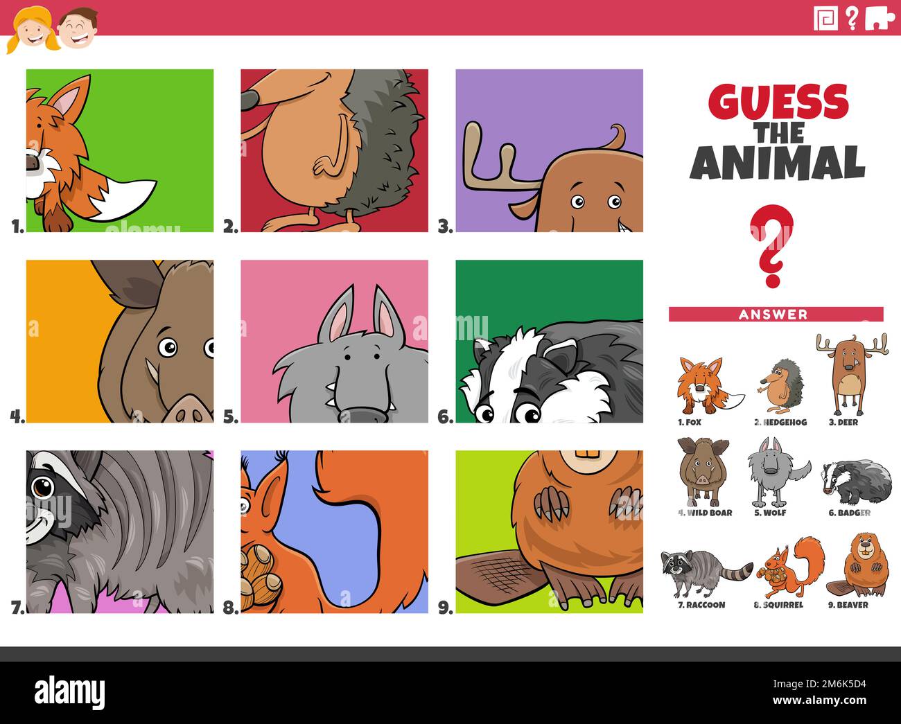 Cartoon illustration of educational task of guessing animal species for ...