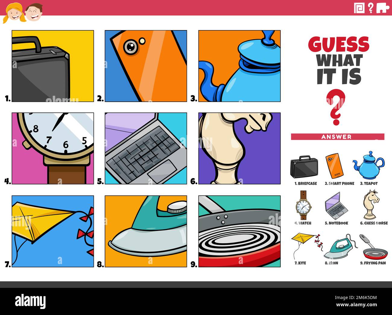 Guess cartoon objects educational game for children Stock Photo - Alamy