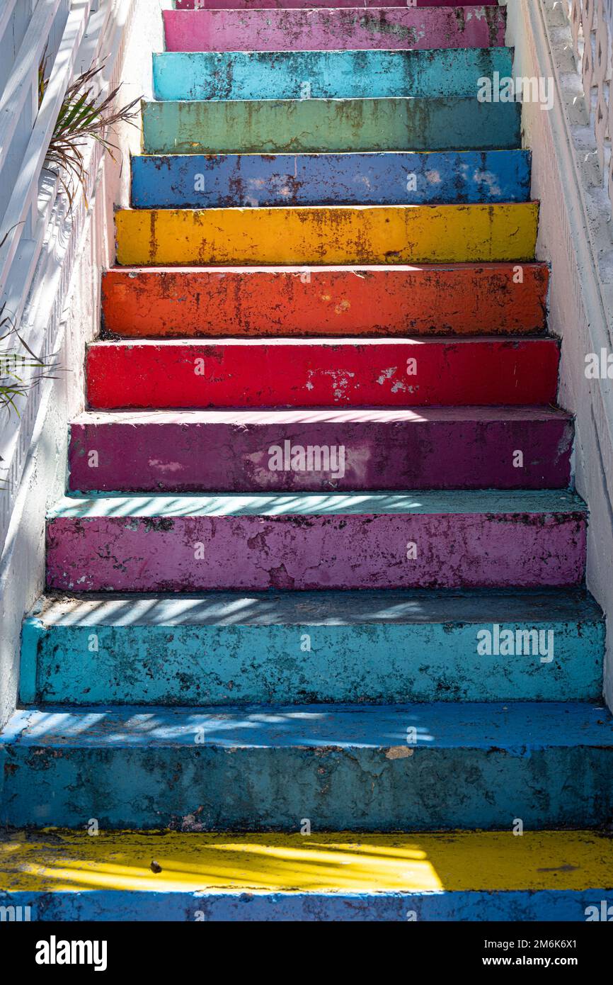 Coloured steps in the village oi Grand Case, the French side of the ...