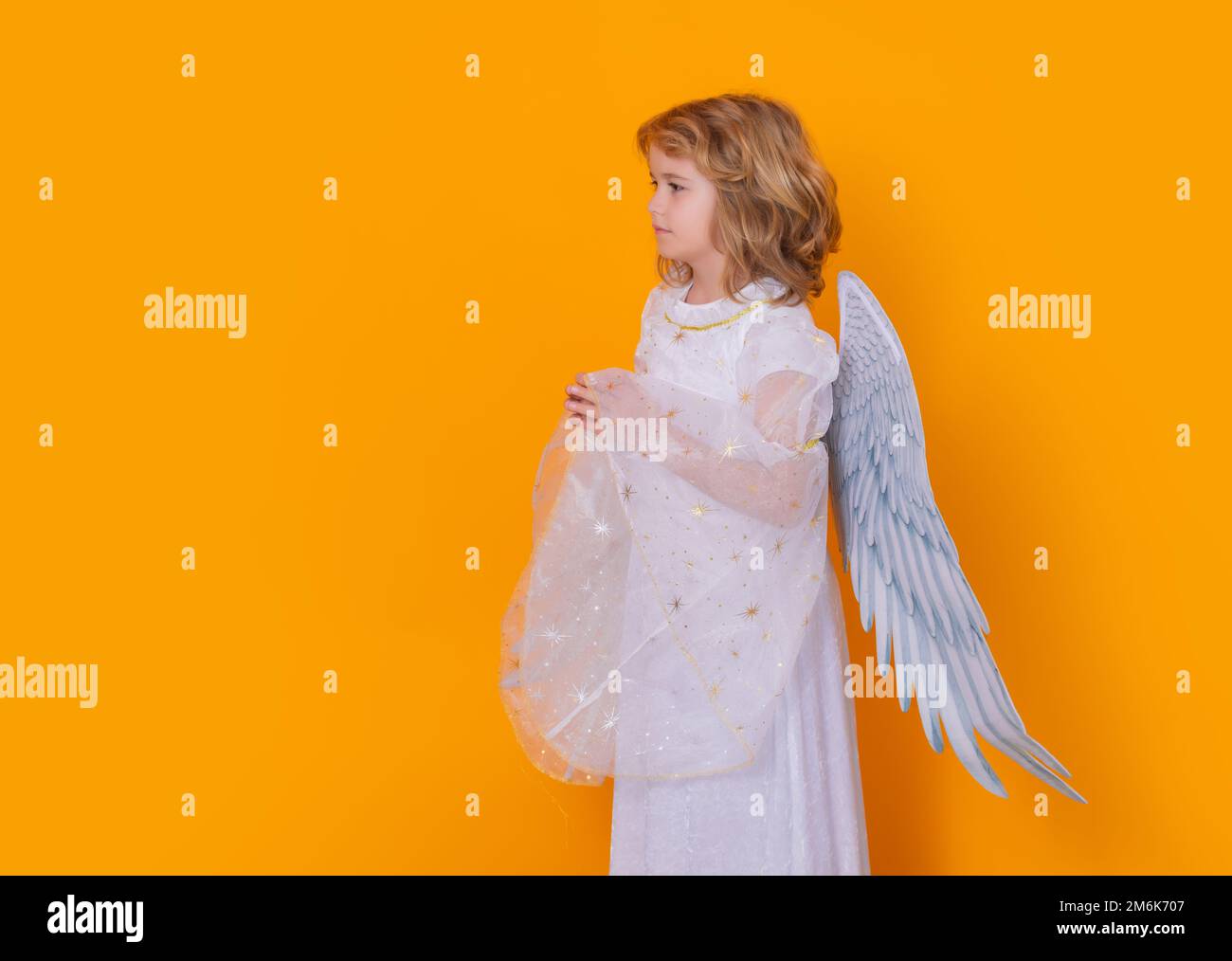 Angel prayer. Little cupid angel child with wings with prayer hands ...