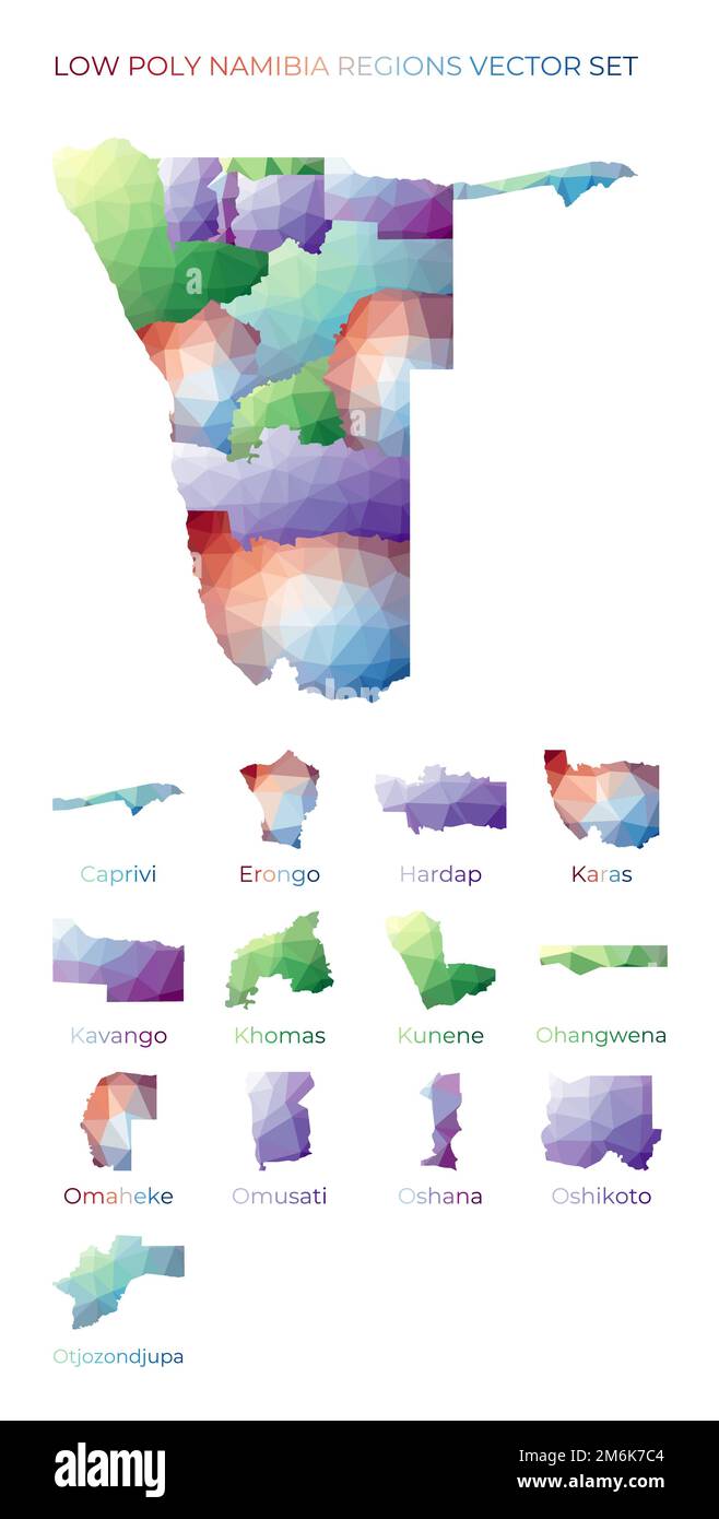 Namibian low poly regions. Polygonal map of Namibia with regions ...