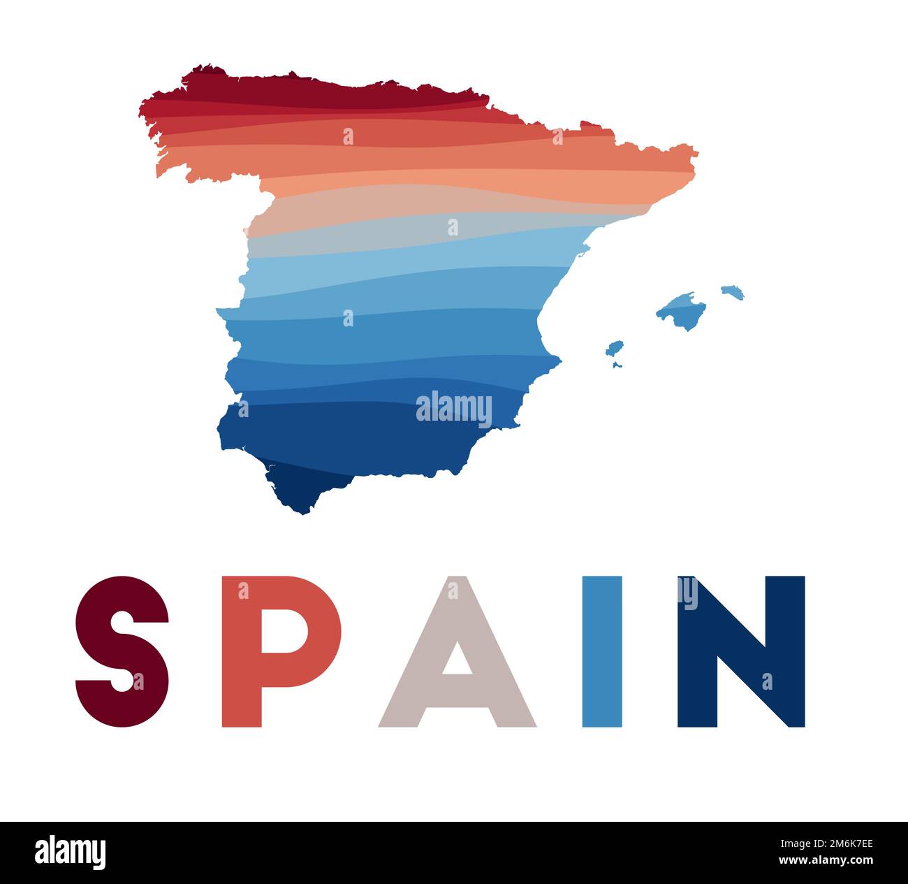 Spain map. Map of the country with beautiful geometric waves in red and ...