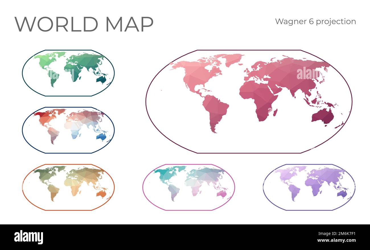 Low Poly World Map Set Wagner Vi Projection Collection Of The World Maps In Geometric Style