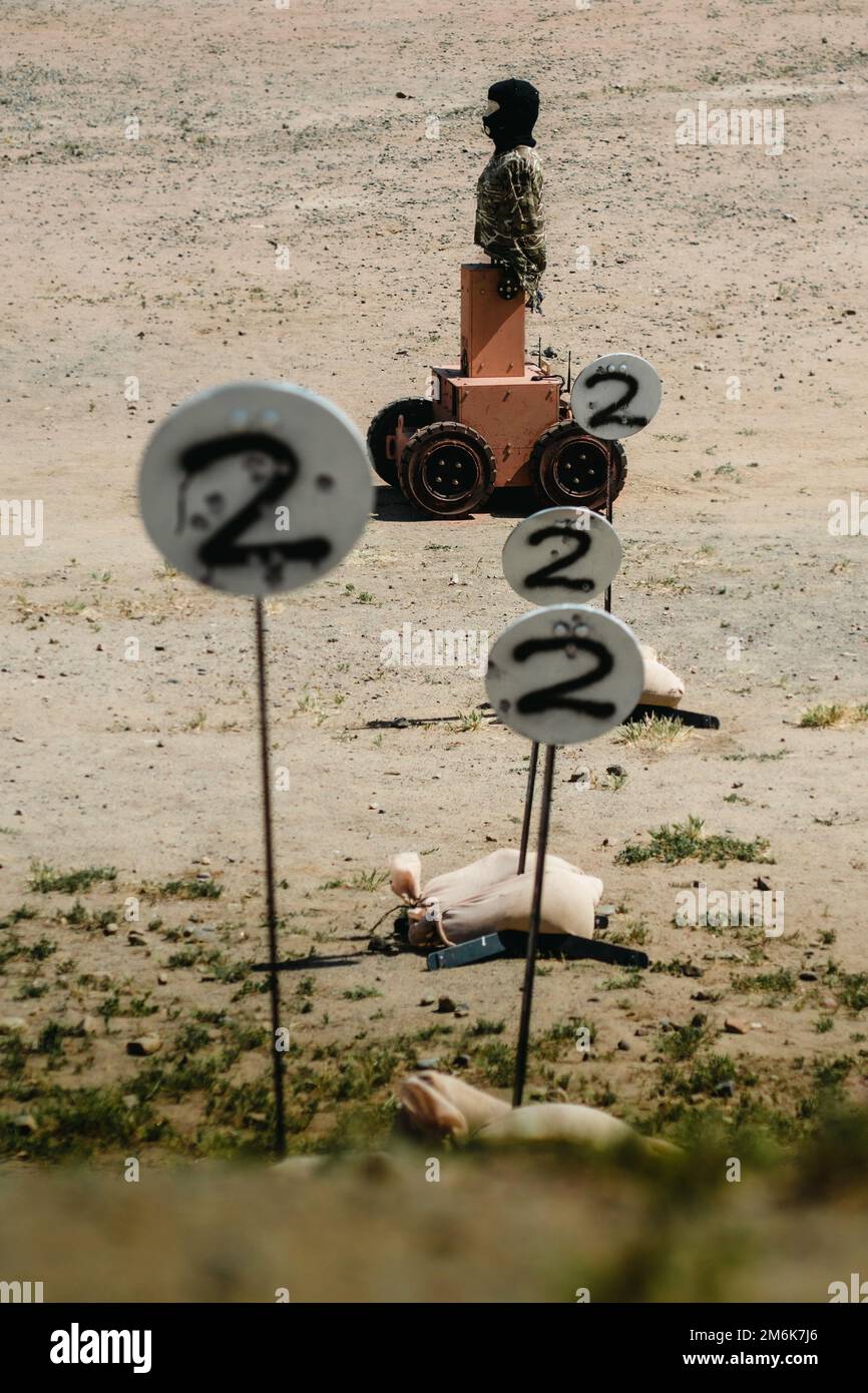 A U.S. Marine infantry moving target system navigates through Range 218 ...