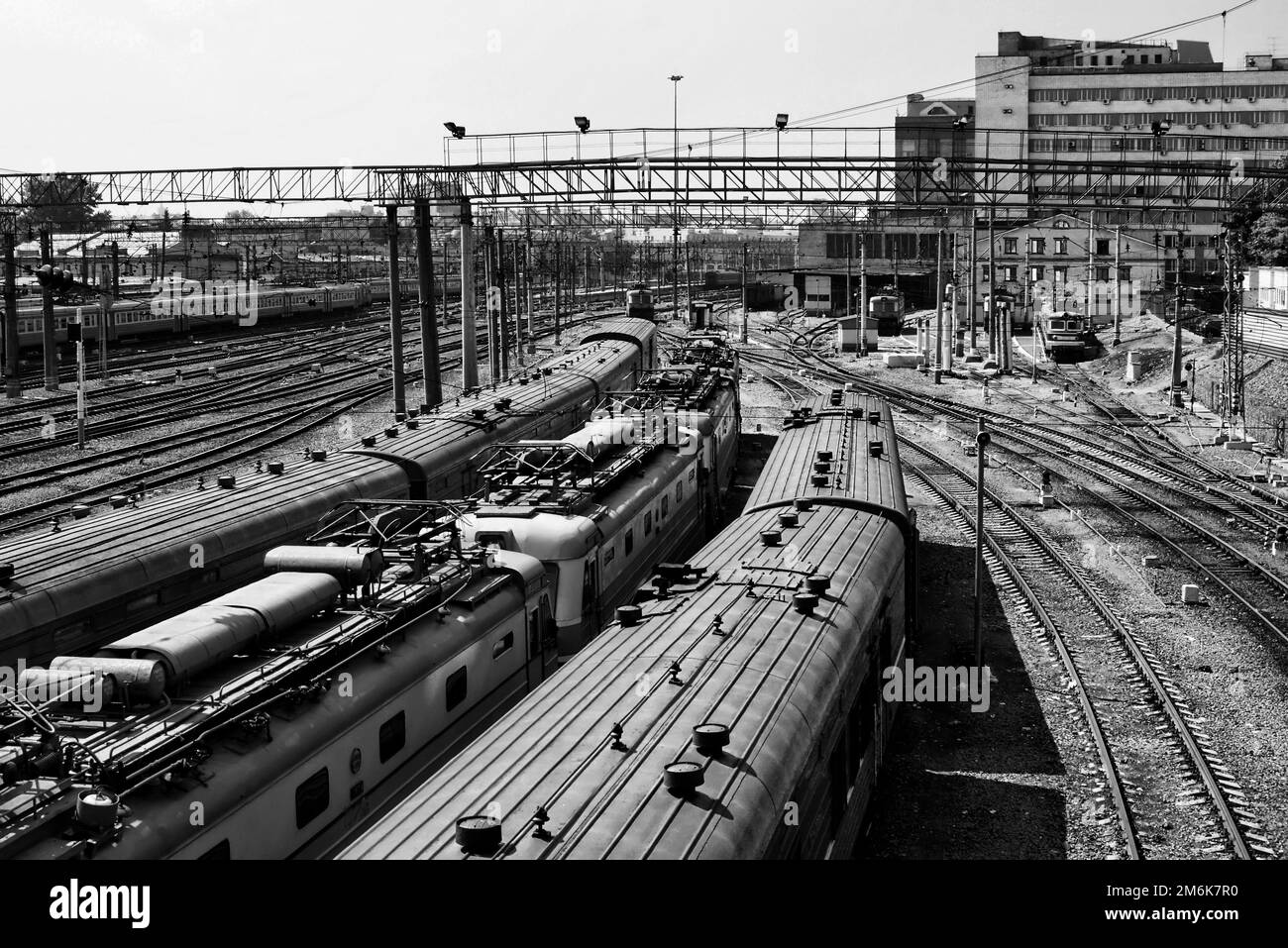Railroad terminal with some trains Stock Photo - Alamy