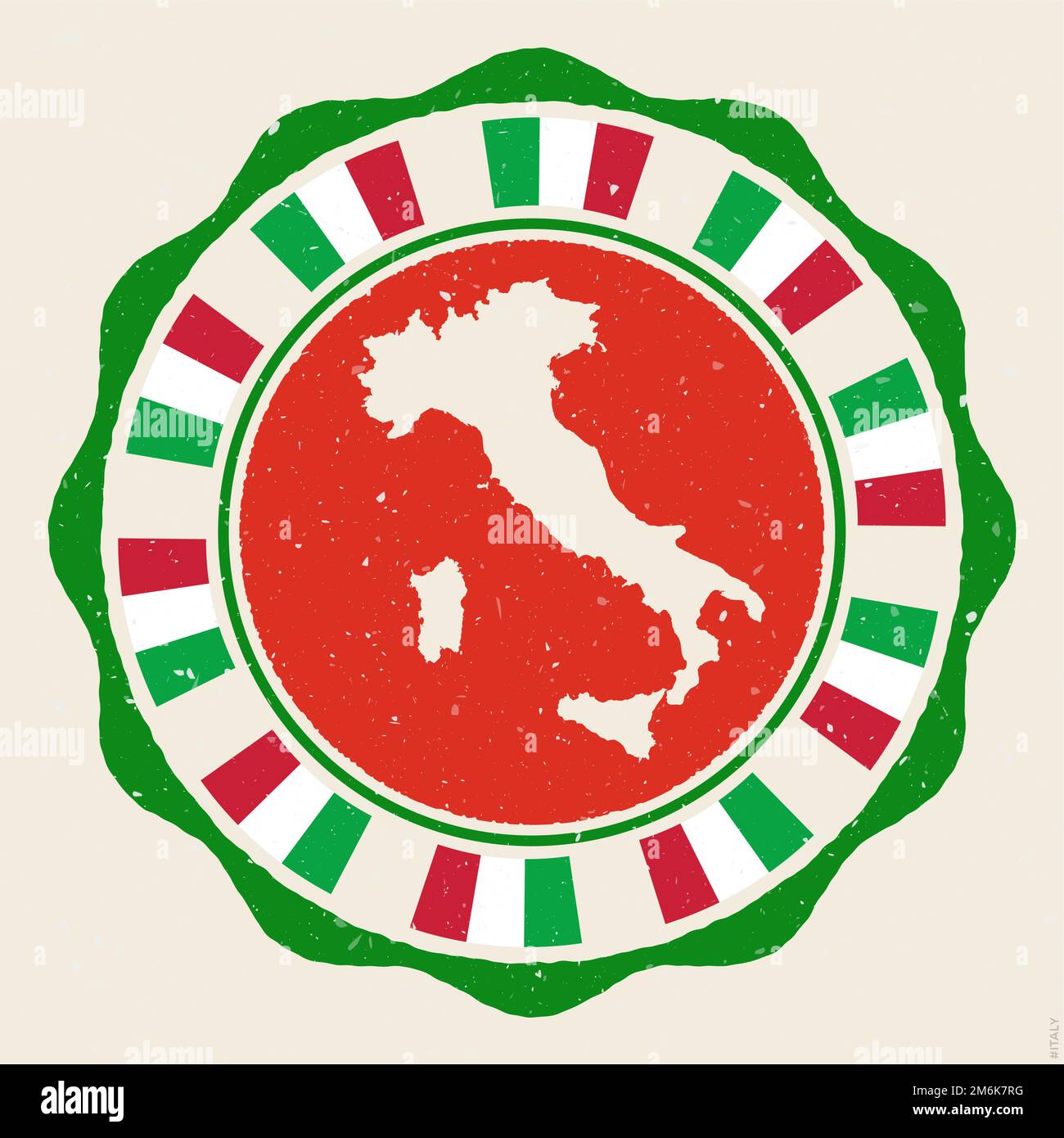 Italy vintage sign. Grunge round logo with map and flags of Italy ...