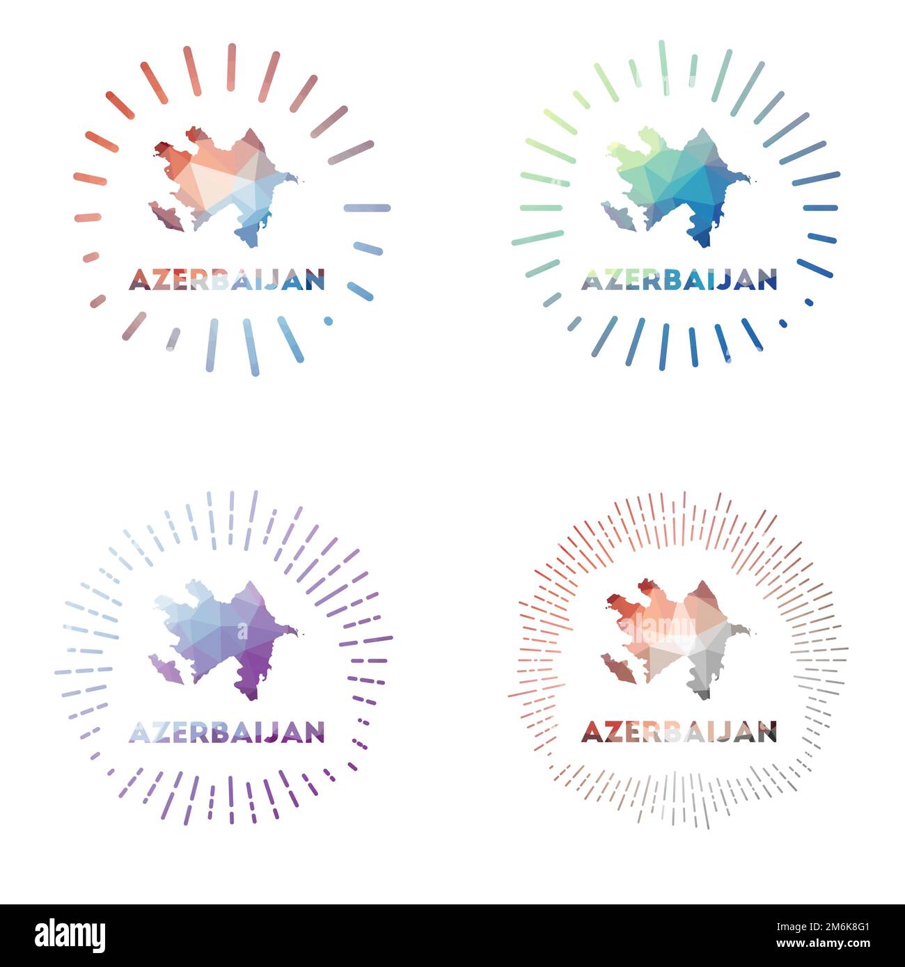 Azerbaijan low poly sunburst set. Logo of country in geometric ...
