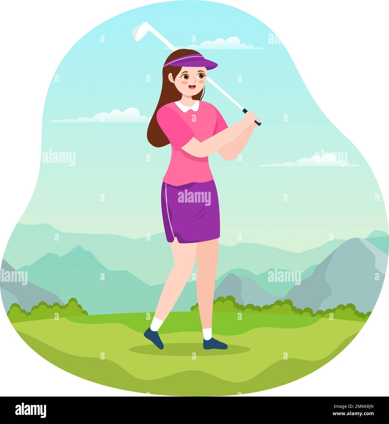 Golf Sport Illustration with Flags, Cart, Sticks, Green Field and Sand ...