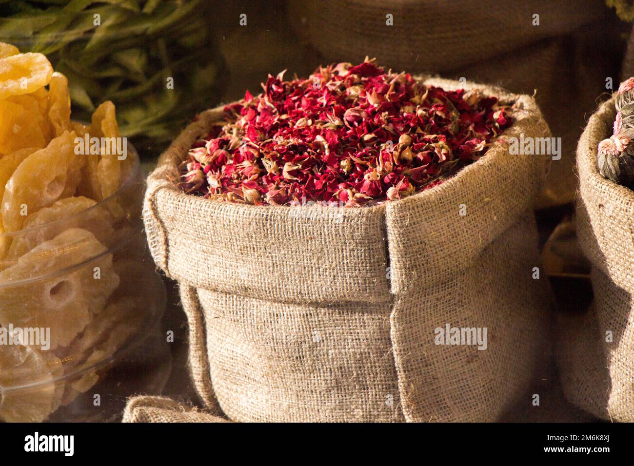 Dry herbal plants in sacks in sacks Stock Photo - Alamy