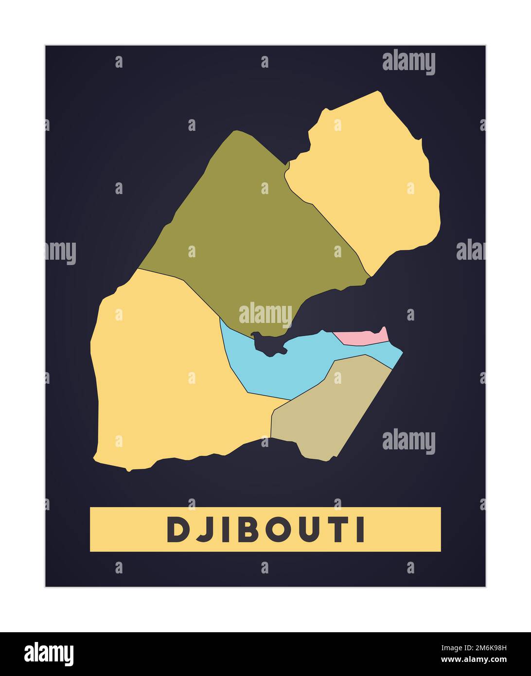 Djibouti map. Country poster with regions. Shape of Djibouti with ...