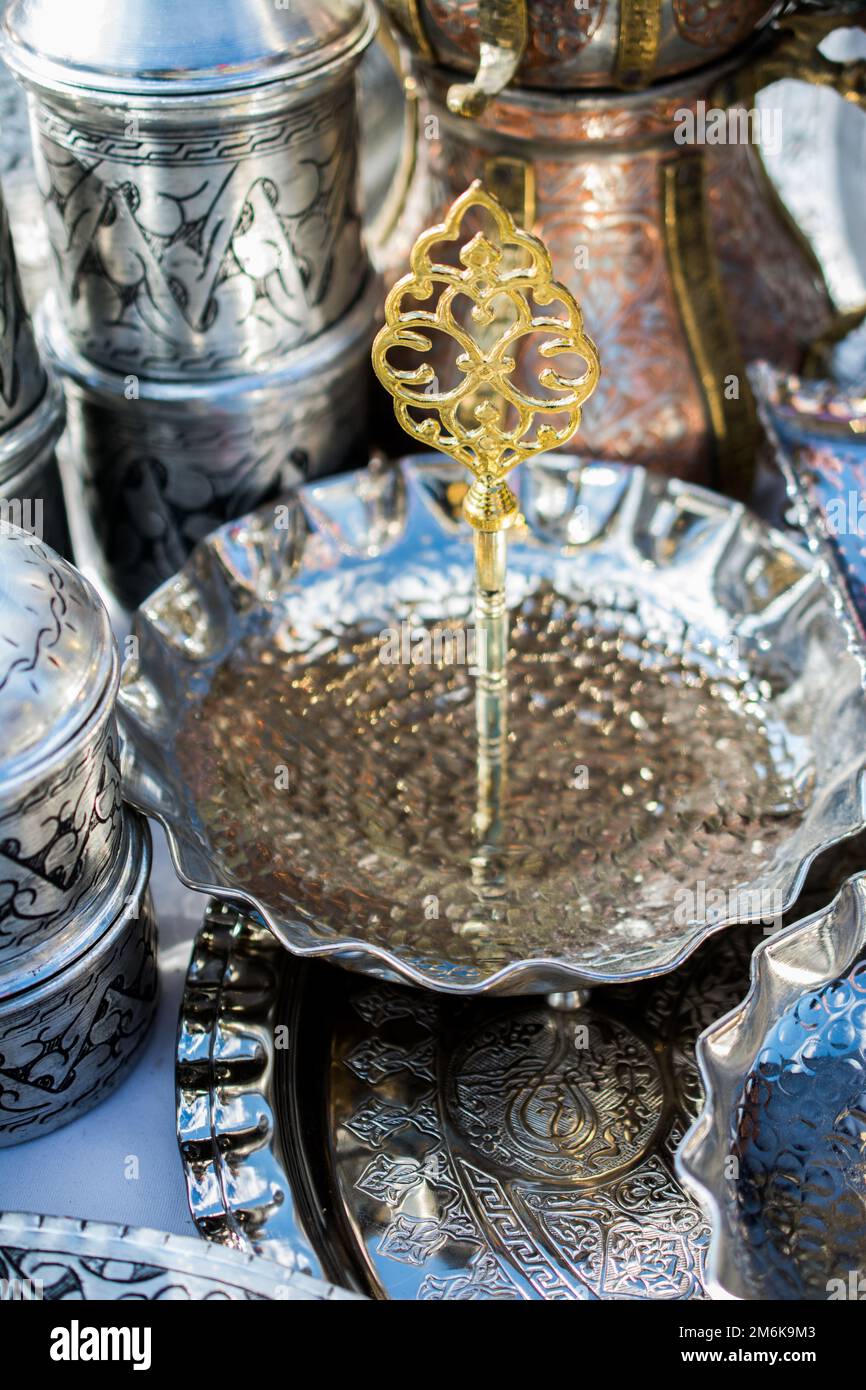 Taditional Turkish metal plates in view Stock Photo - Alamy