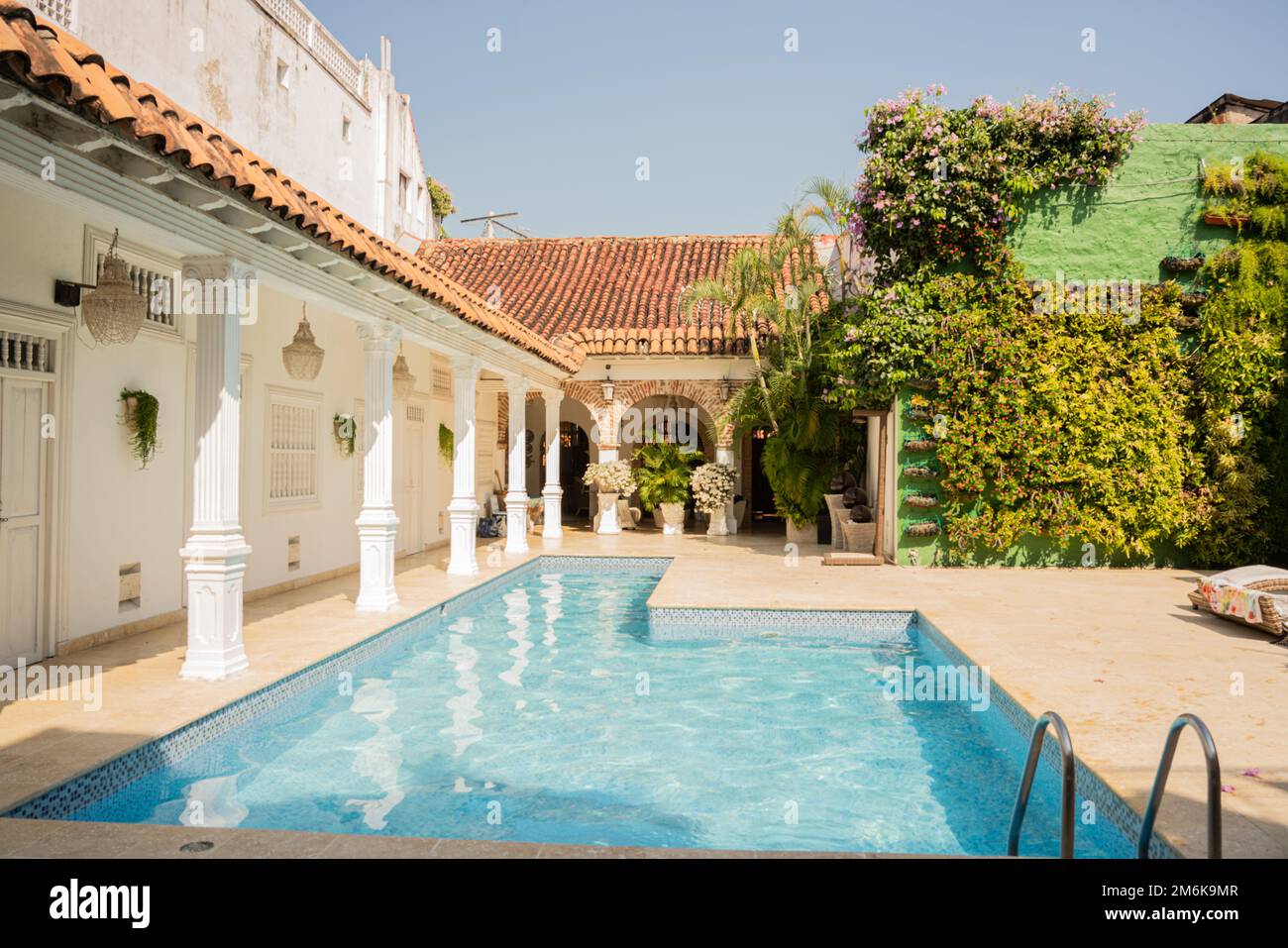 Spanish style yard of the villa in the old city of Cartagena with the ...
