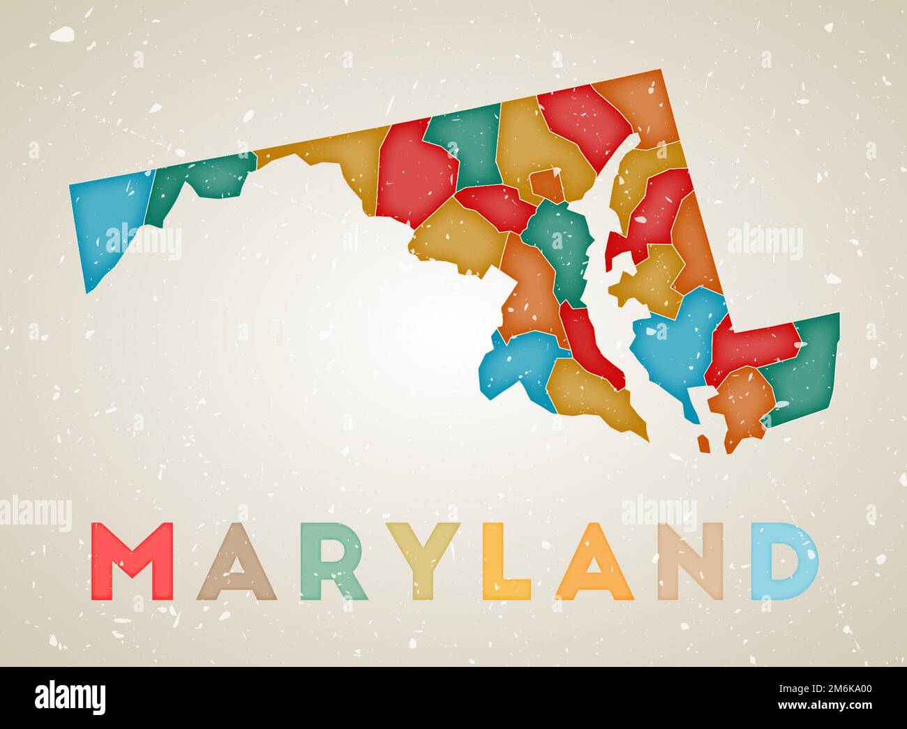 Maryland map. US state poster with colored regions. Old grunge texture ...