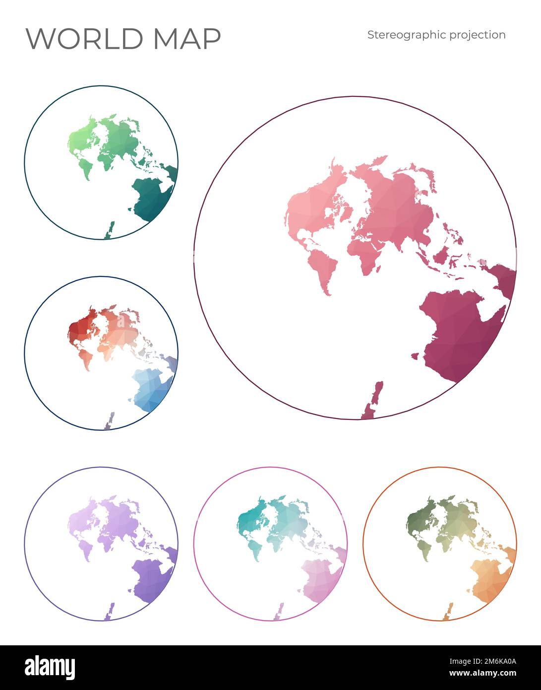 Low Poly World Map Set. Stereographic projection. Collection of the ...