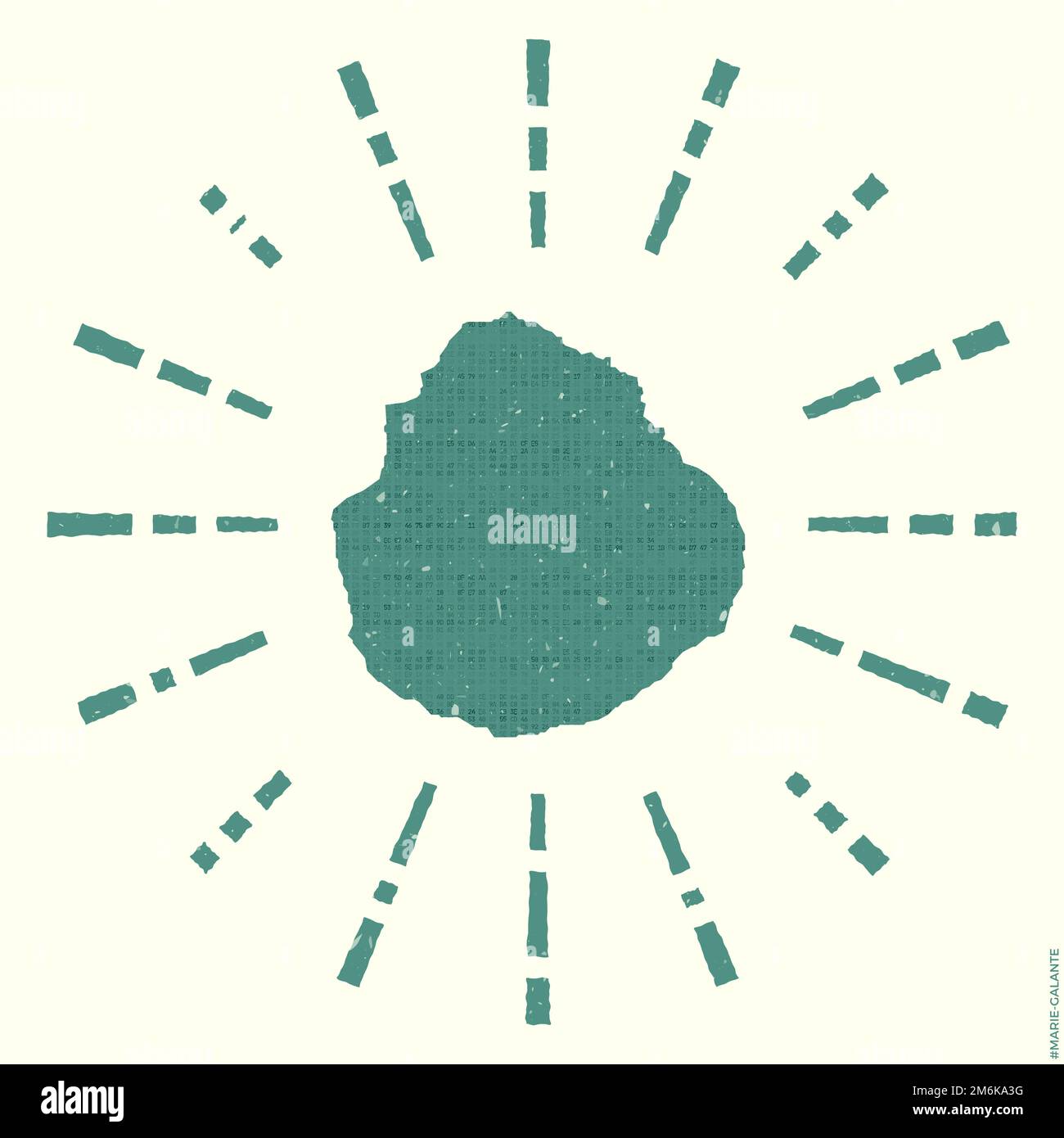 Marie-Galante Logo. Grunge sunburst poster with map of the island ...
