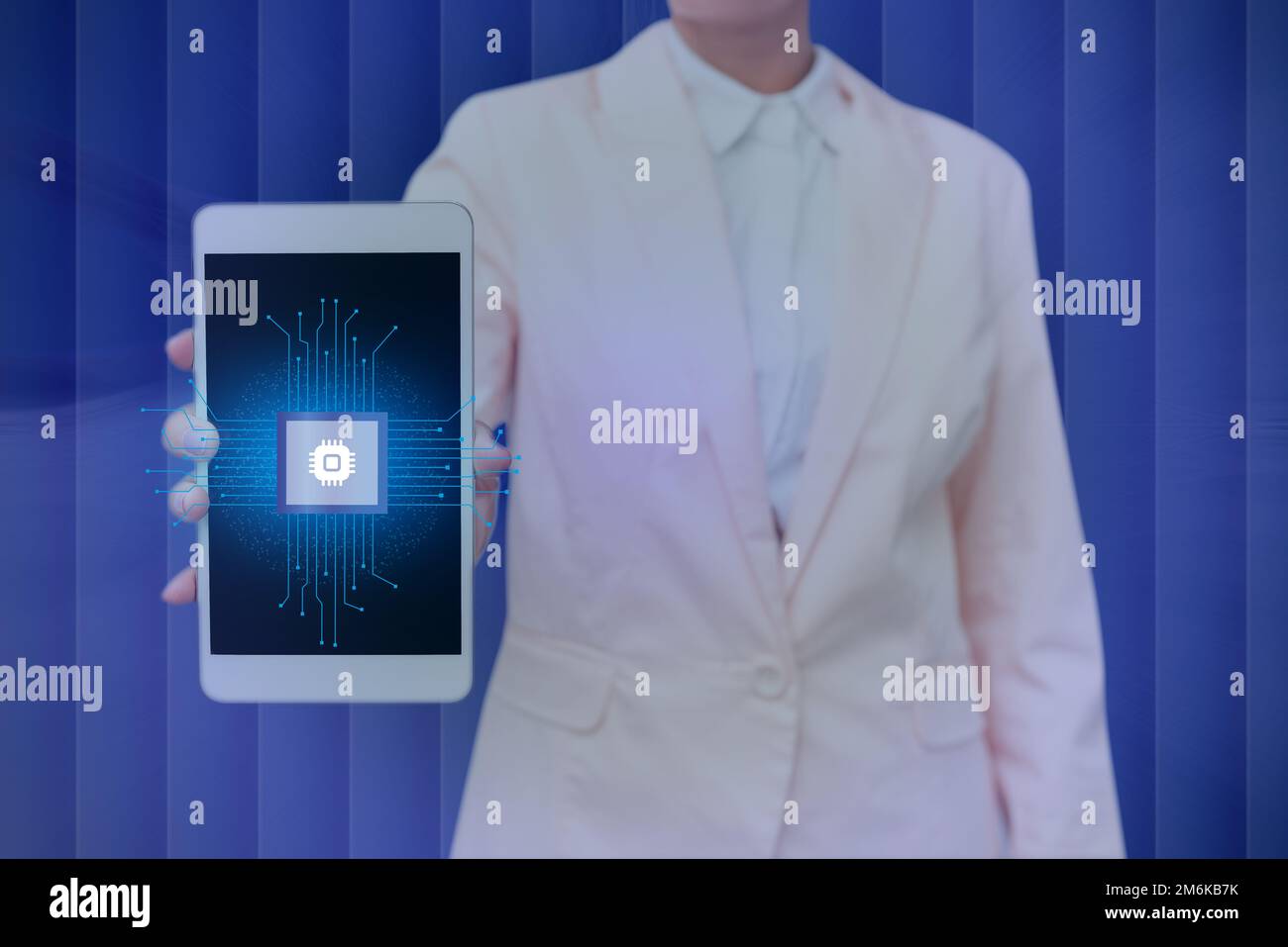 Lady Pressing Screen Of Mobile Phone Showing The Futuristic Technology ...