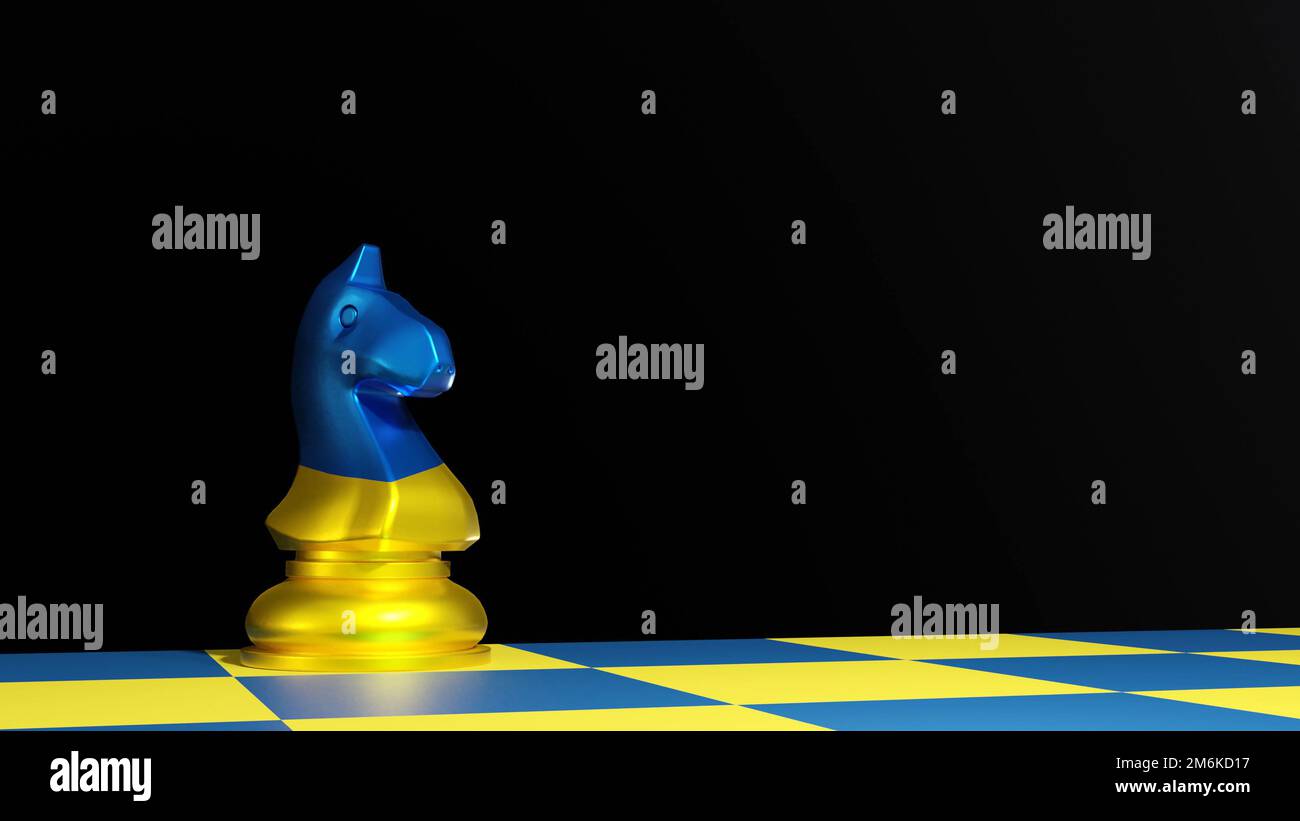 Chess knight horse with Ukraine flag colors on a chessboard Stock Photo ...