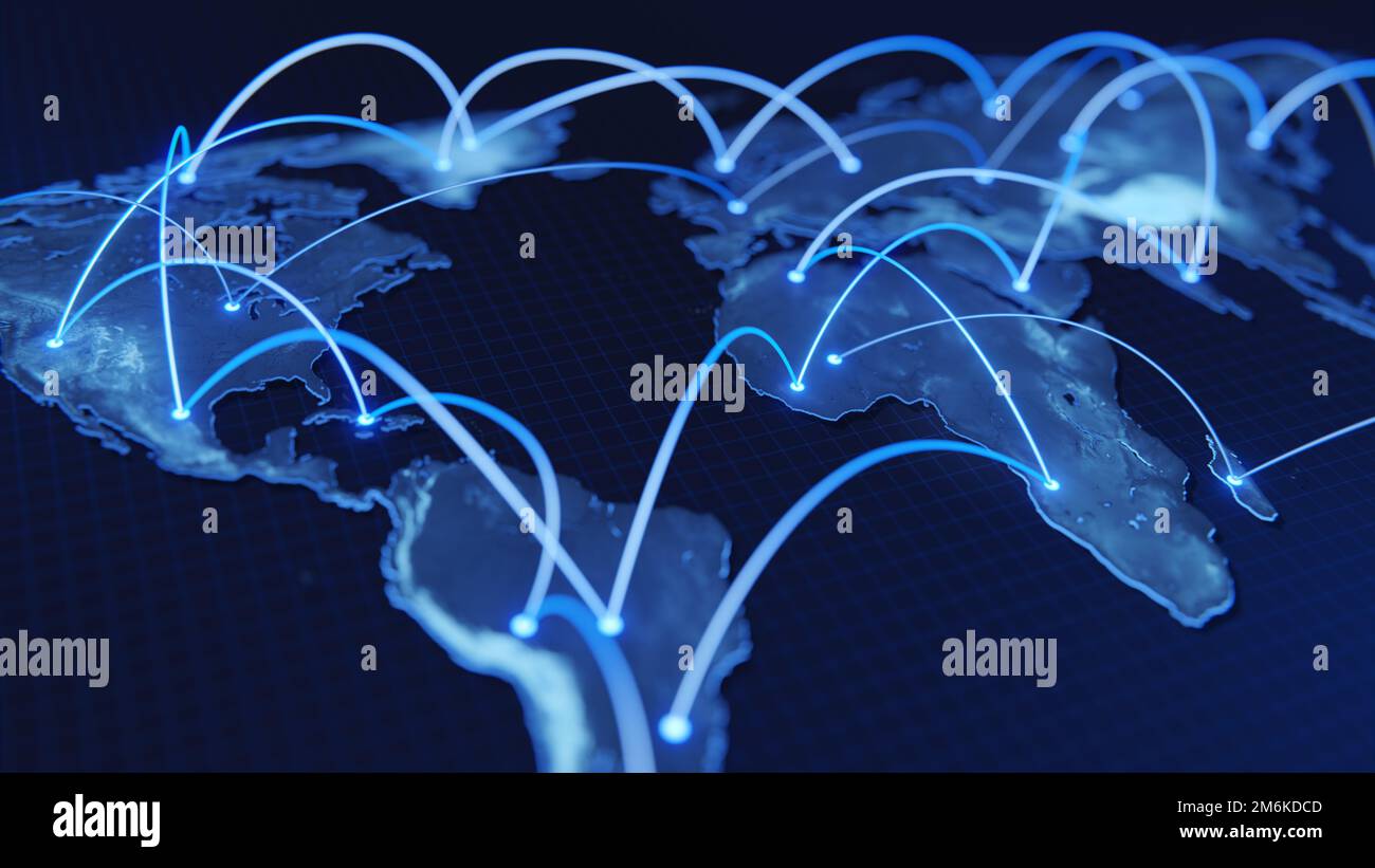 Globalization and communication concept. Earth and luminous rays. 3d ...