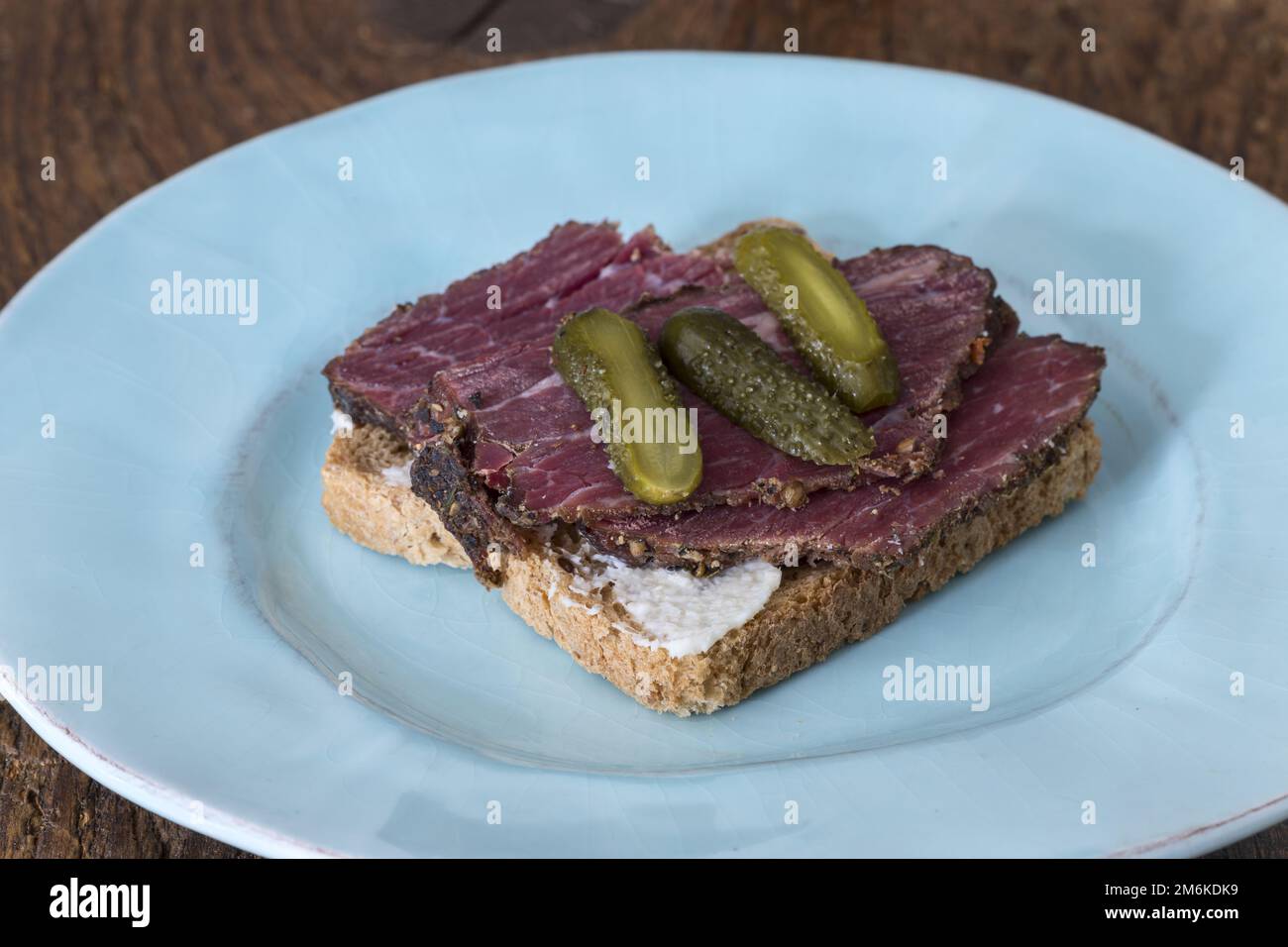 Pastrami toast on rye toast bread Stock Photo - Alamy