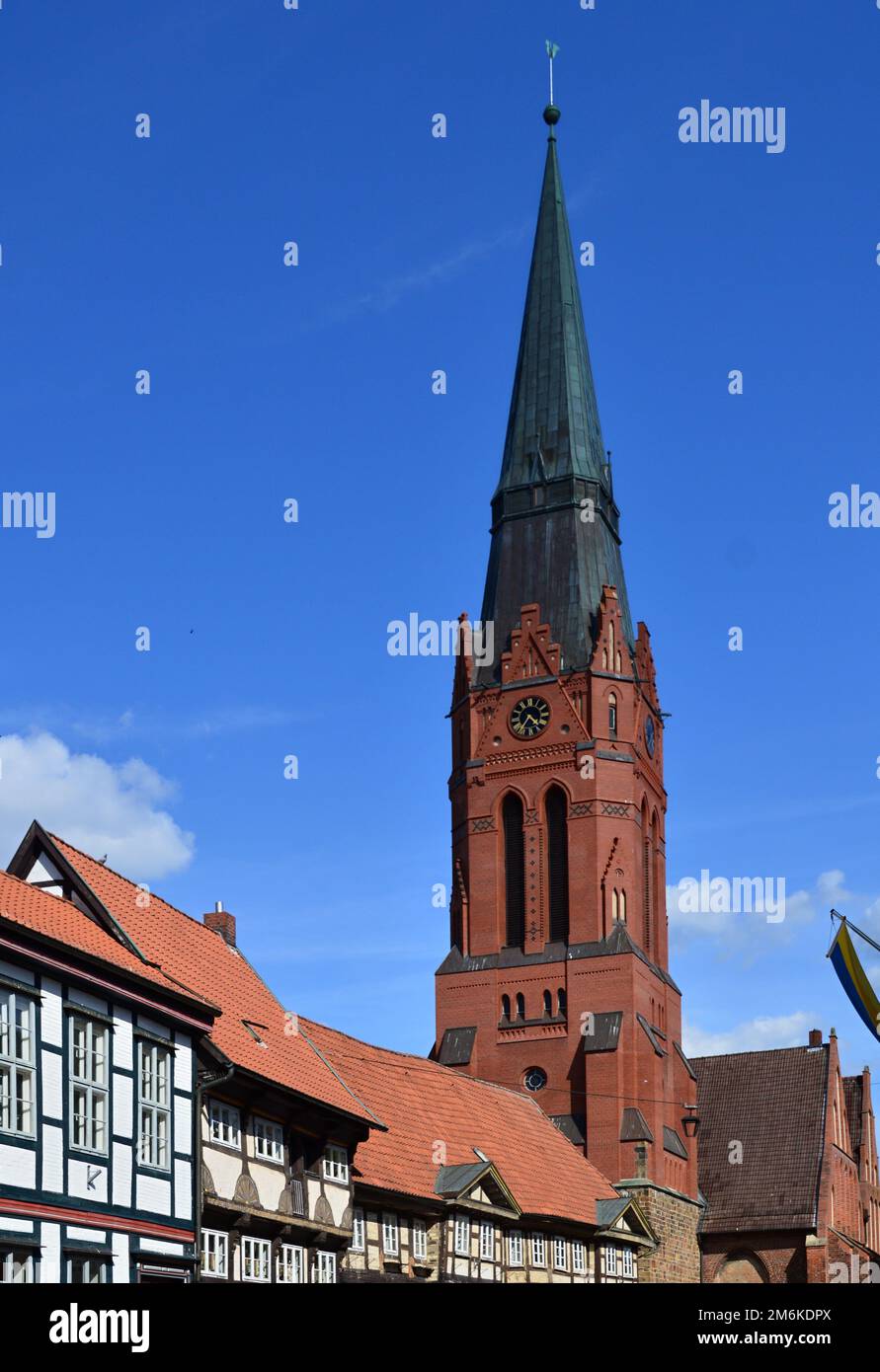 Historical Church in Spring in the Town Nienburg at the River Weser ...