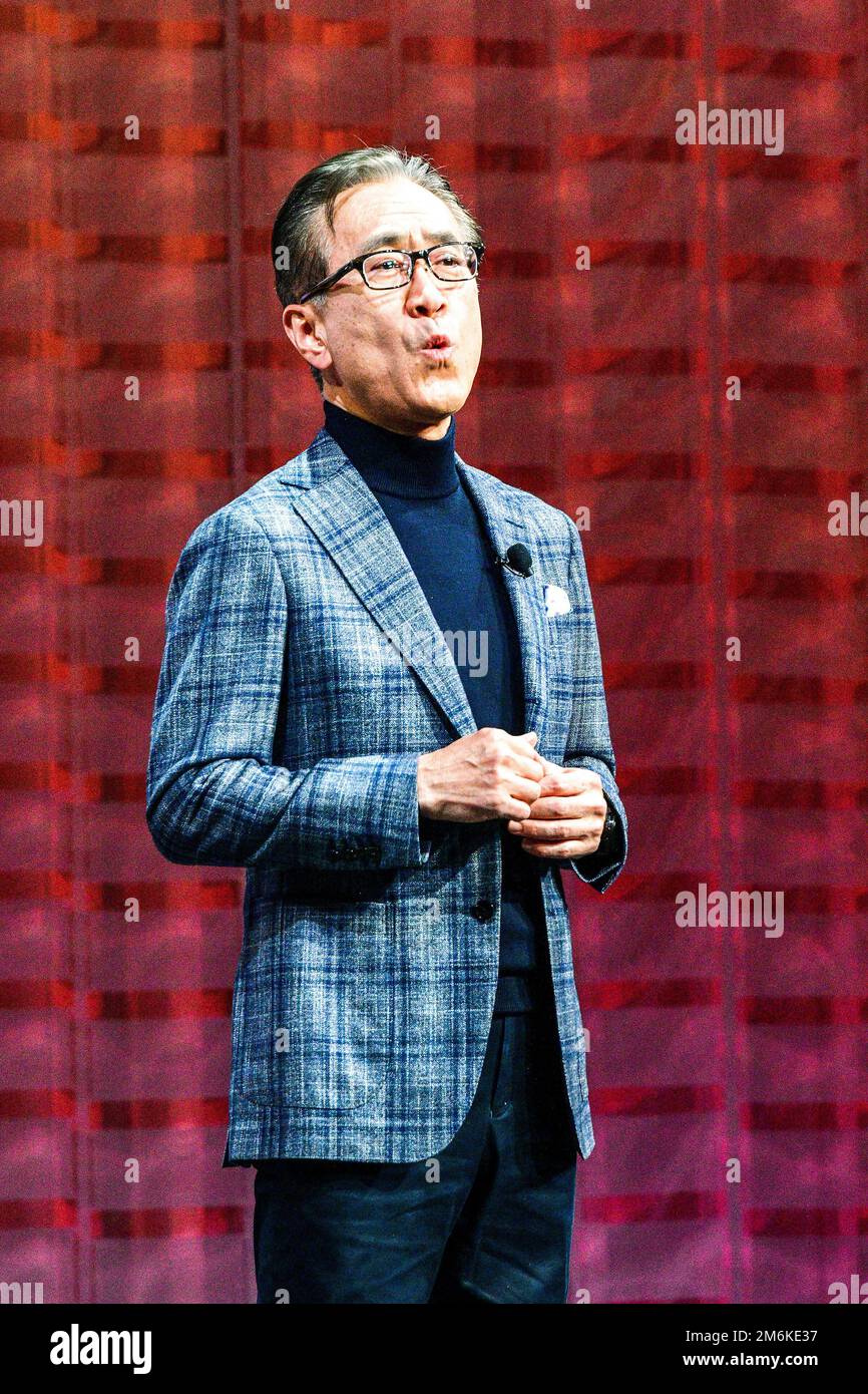 Las Vegas, NV, USA. 4th Jan, 2023. Kenichiro Yoshida speaks at the Sony ...