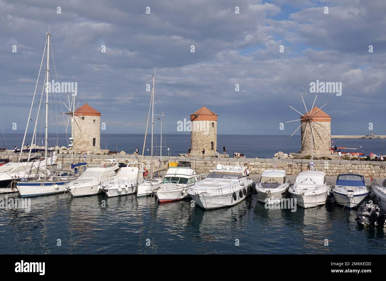 Windmills in Mandraki - Port, Rhodes Town Stock Photo - Alamy