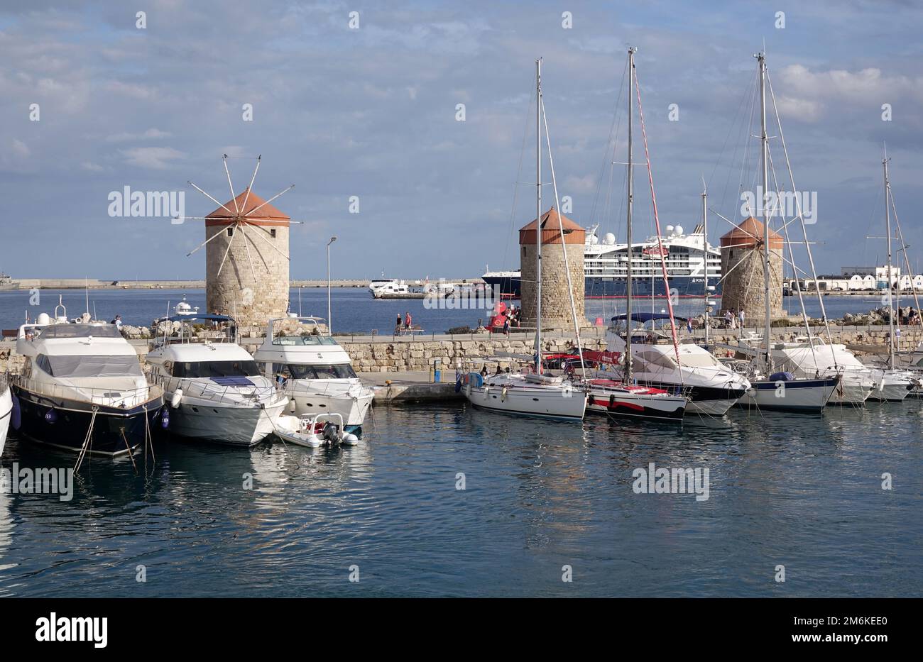 Windmills in Mandraki - Port, Rhodes Town Stock Photo - Alamy