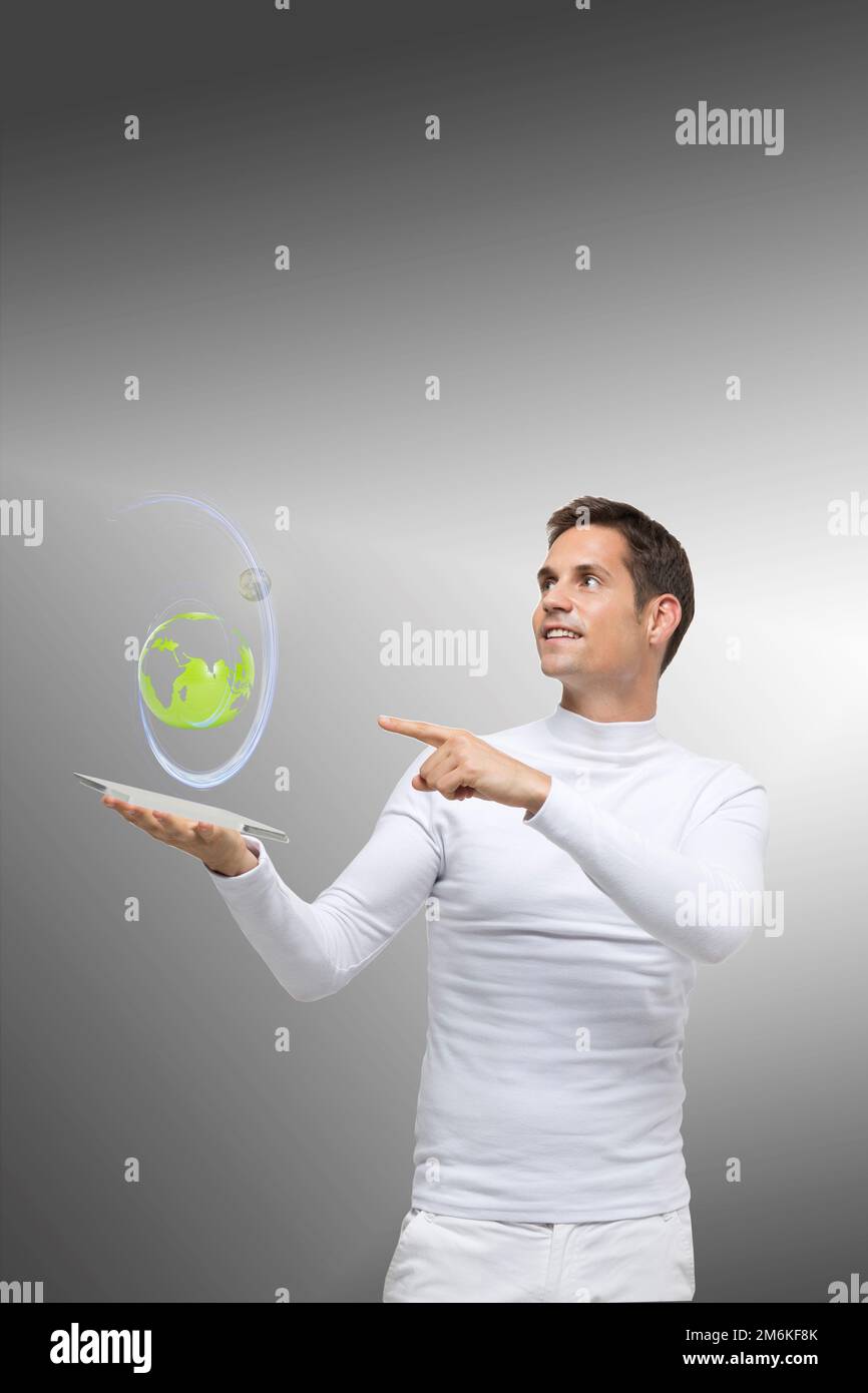 High-tech researchers and hologram Stock Photo - Alamy