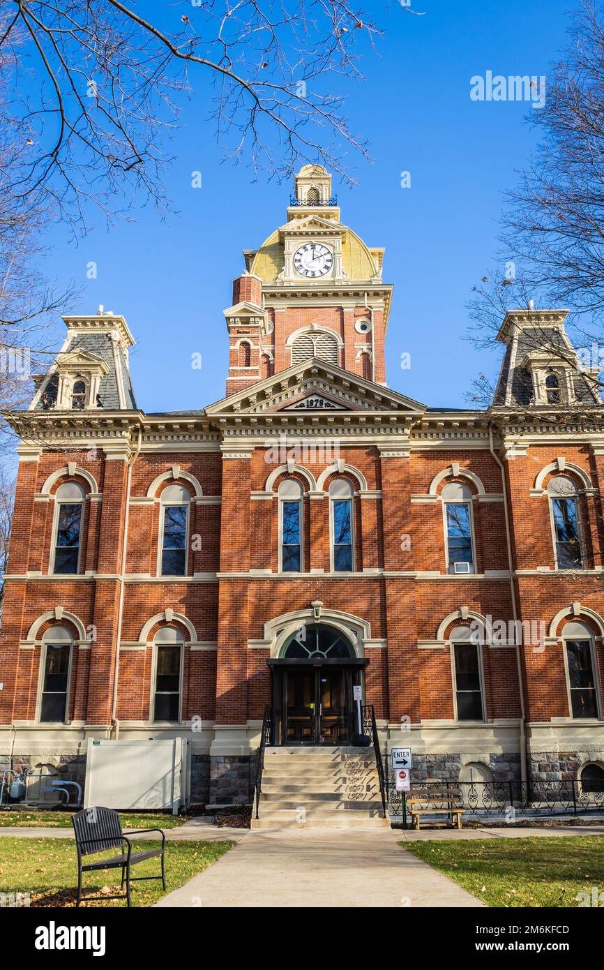The historic 1879 courthouse of LaGrange, Indiana on a late fall ...
