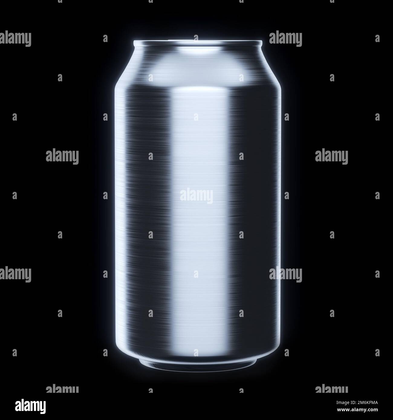 Silver tin can without a label on a black background. Front view. 3d ...