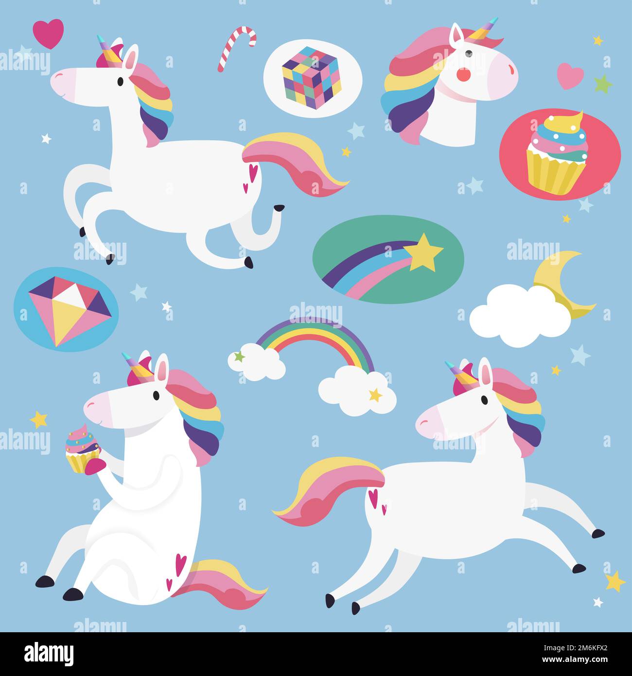 Cute unicorns with magical elements vector Stock Vector Image & Art - Alamy