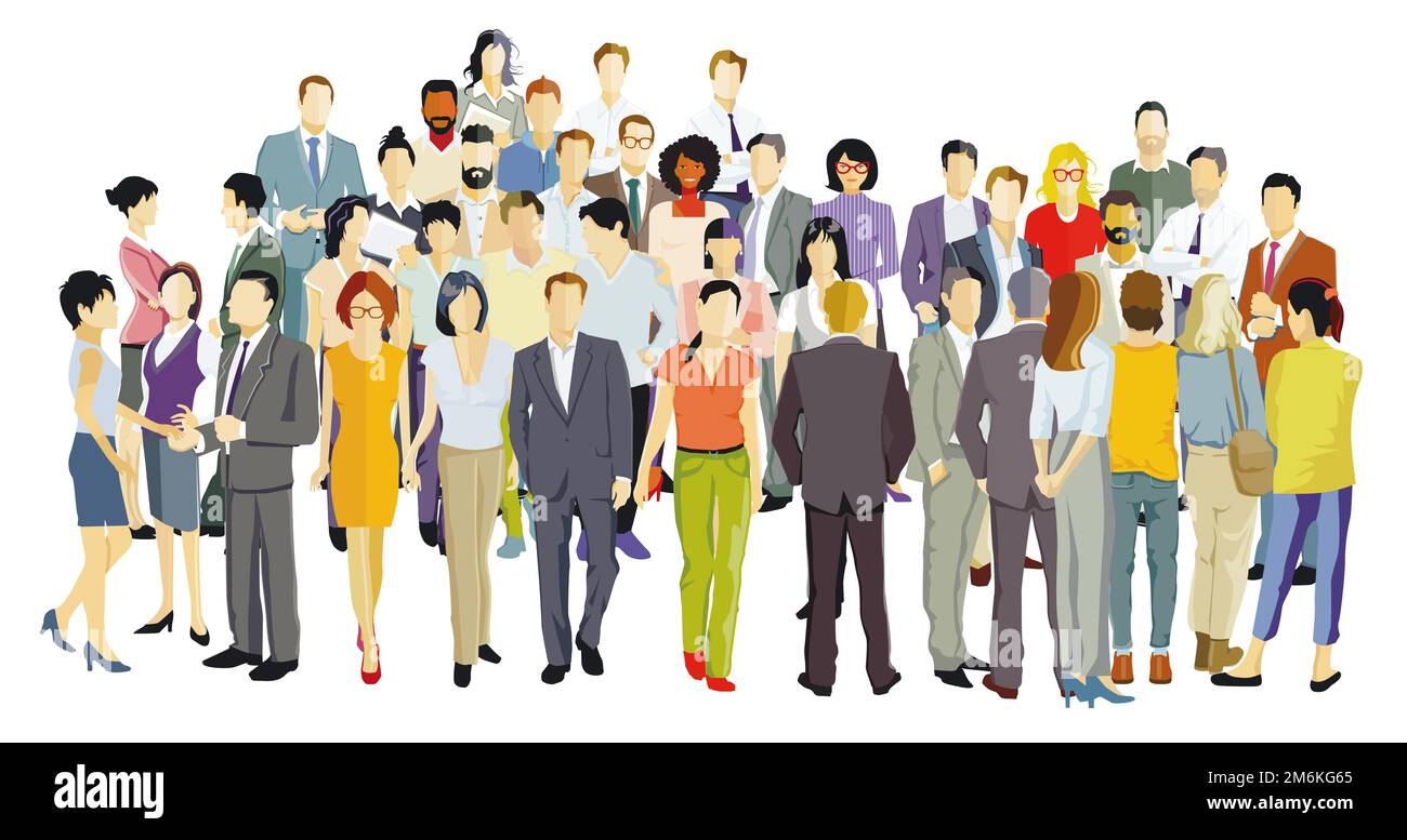 A large group of people together, isolated on white background ...