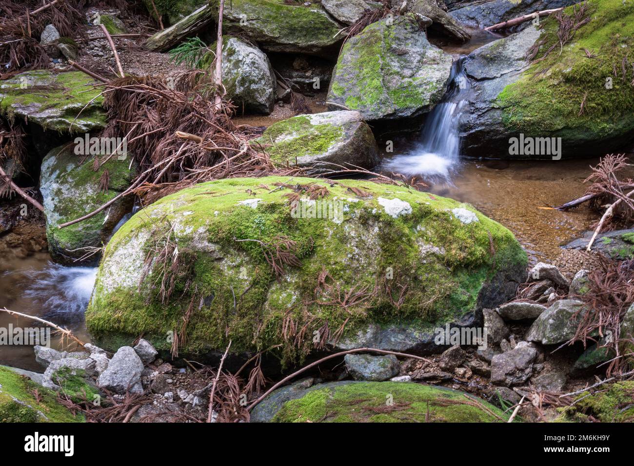 Stream running along the Kumano Kodo trail. Kumano Kodo is a series of ...