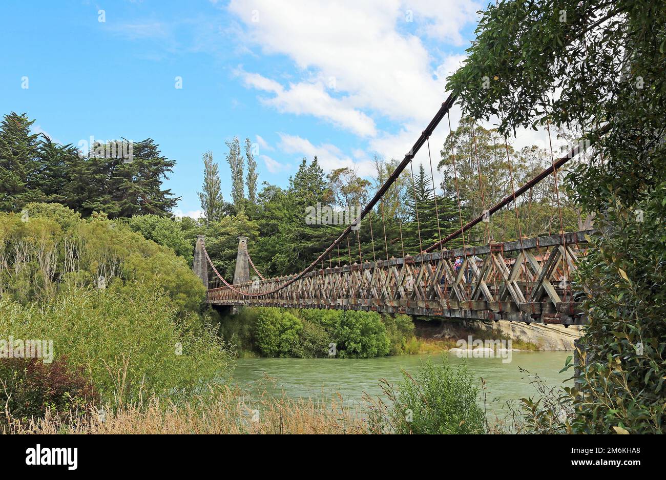 Clifden suspension bridge over Waiau River - New Zealand Stock Photo ...