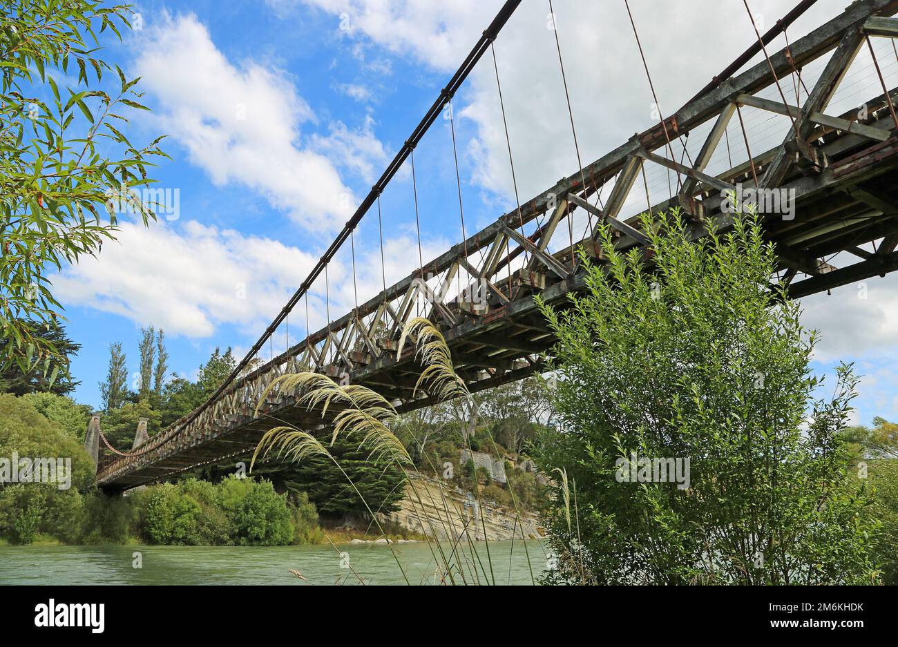 View from the bottom at Clifden suspension bridge - New Zealand Stock ...