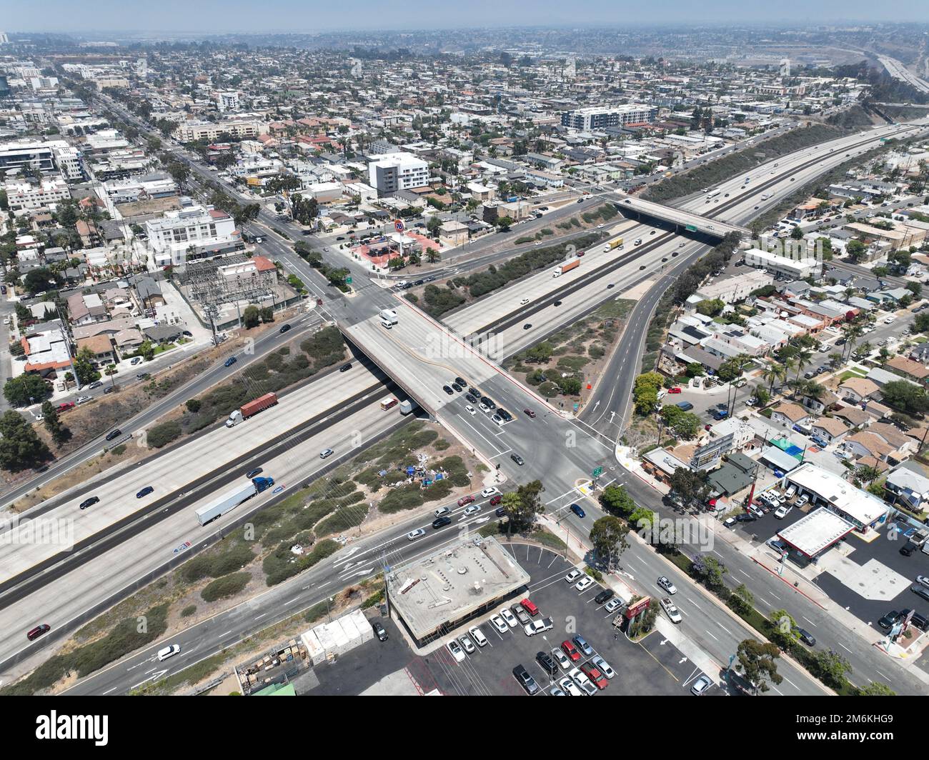 Aerial view of highway interchange and junction in North Park, San ...