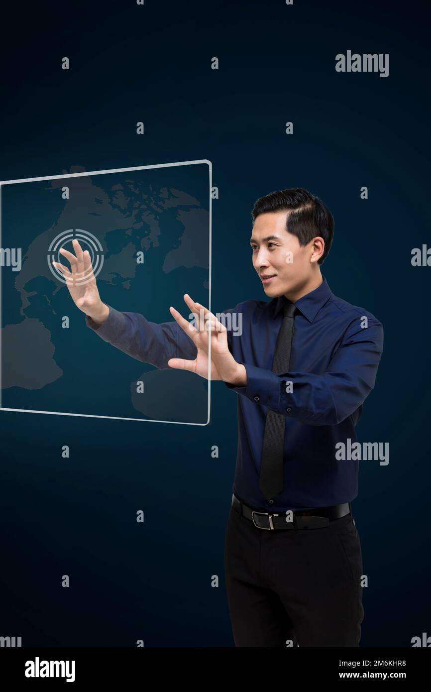 Science and technology business men to use touch screen Stock Photo - Alamy