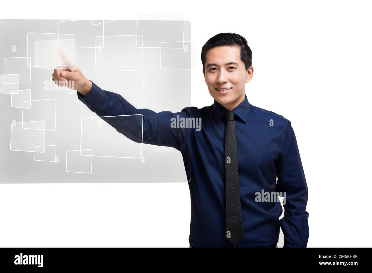 Science and technology business men to use touch screen Stock Photo - Alamy