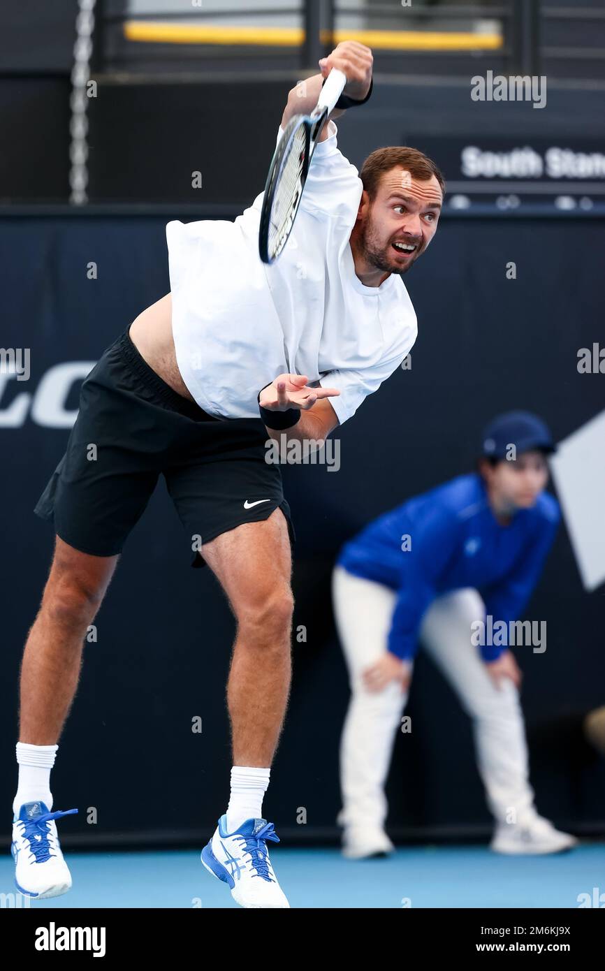 Adelaide, Australia, 5 January, 2023. Roman Safiullin serves the ball ...
