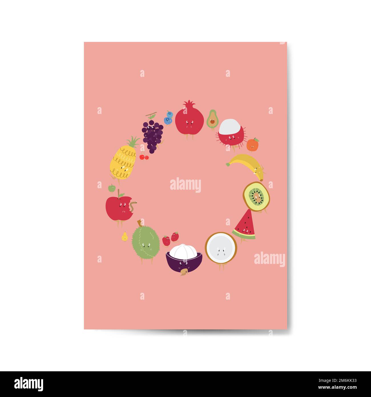 Fresh tropical fruit cartoon character frame vector Stock Vector Image ...