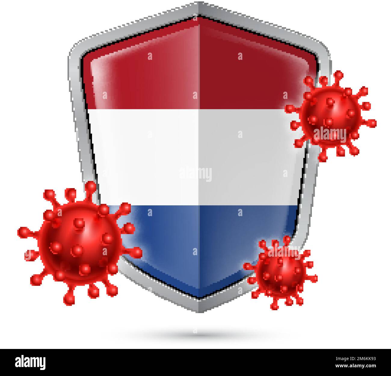 Flag of Netherlands on Metal Shiny Shield Icon and Red Corona Virus ...