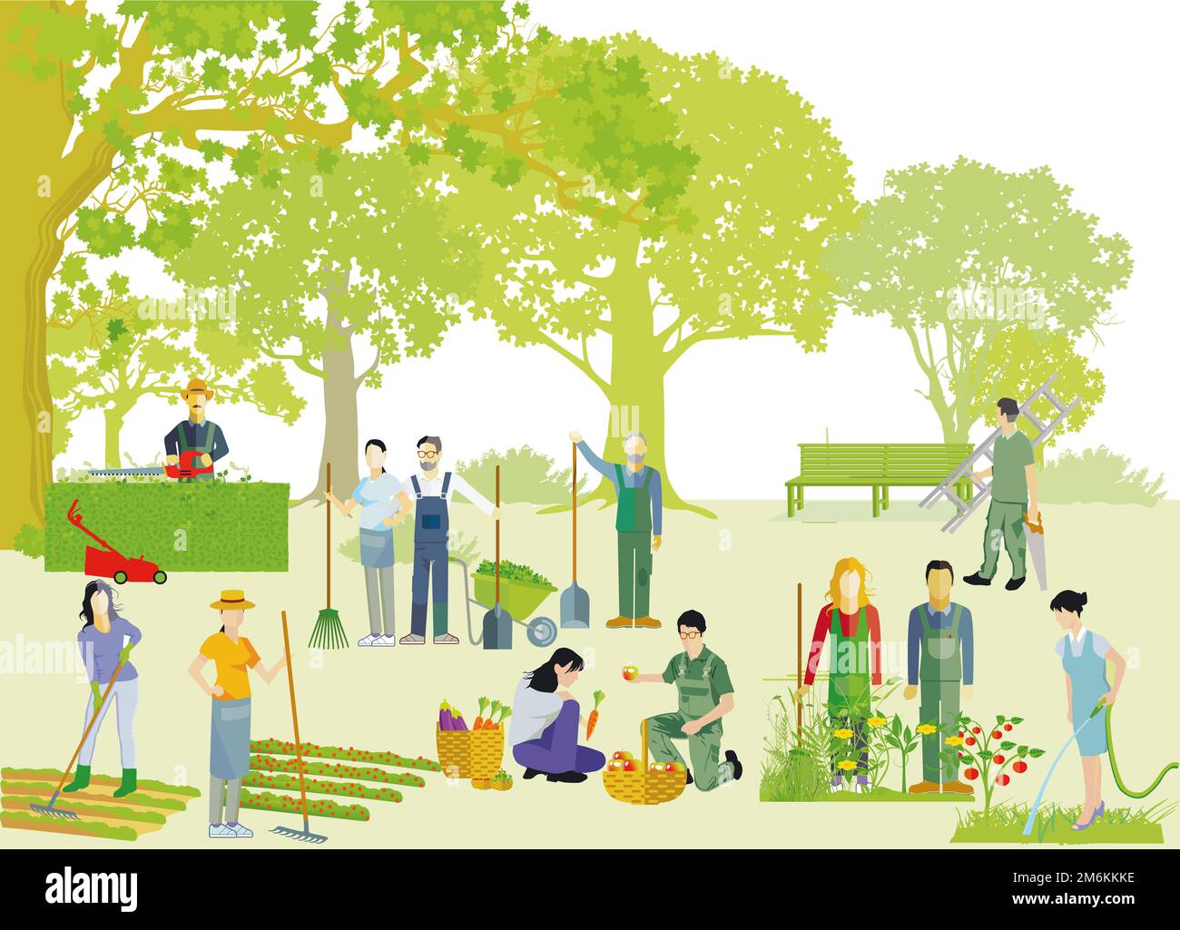 Group gardening, gardening together illustration Stock Photo - Alamy