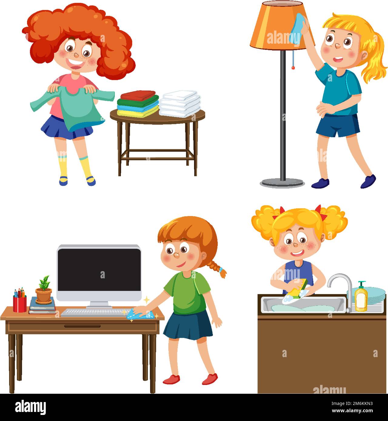 Kids cleaning at home set illustration Stock Vector Image & Art - Alamy