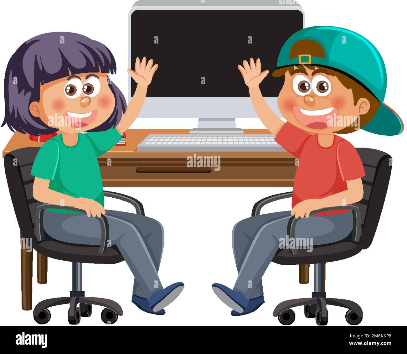 Children sitting in front of computer illustration Stock Vector Image ...